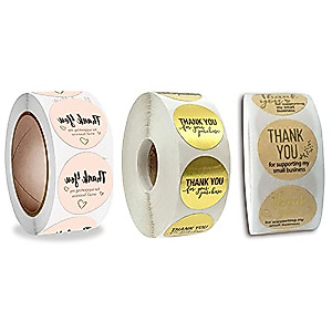 GUAGLL 3 Rolls Thank You Baking Sticker Cute Printing Sticker Label 1 Inch 500Pcs/Roll for Envelope Gift