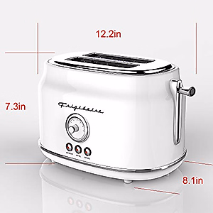 Frigidaire ETO102-WHITE, 2 Slice Toaster, Retro Style, Wide Slot for Bread, English Muffins, Croissants, and Bagels, 5 Adjustable Toast Settings, Cancel and Defrost, 900w, White