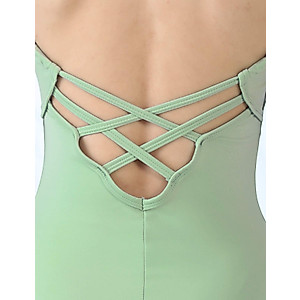 Cuulrite Women's Ballet Dance Leotards Nylon Camisole Gymnastics Leotard, Open Back Cross Straps, Green, Small