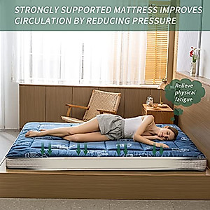 MAXYOYO Grey Cactus Pattern Futon Mattress, Padded Japanese Floor Mattress Quilted Bed Mattress Topper, Extra Thick Folding Sleeping Pad Breathable Floor Lounger Guest Bed for Camping Couch, Twin