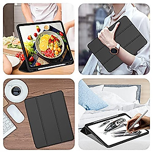 iMieet New iPad Pro 12.9 Case 2022(6th Gen)/2021(5th Gen) with Pencil Holder [Support iPad 2nd Pencil Charging/Pair],Trifold Stand Smart Case with Soft TPU Back,Auto Wake/Sleep(Black)