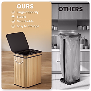 Mihoho 80 Liter/21 Gallon Large Trash Can with Lid, Garbage Bin Wastebasket Made of Bamboo, Outdoor Garbage Can/Waste Bin for Home, Office, Bathroom, Kitchen 24" HX15.8 WX11.8 D (Beech)