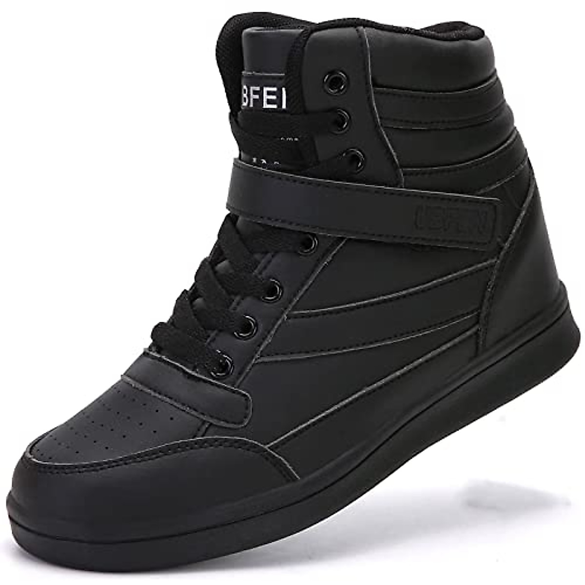 UBFEN Womens High Top Ankle Support Sneakers Black Hidden Wedge Heel Retro 80s Tennis Shoes for Girls Cosplay Removable Insole Footwear Size 9