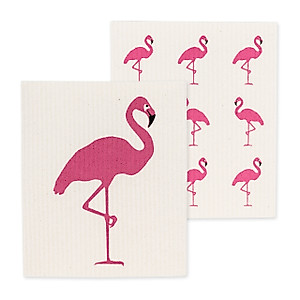 Abbott Collection 84-ASD-AB-09 S/2 Flamingo Dish Cloth-6.5x8 L, 6.5" x 8", White/Pink
