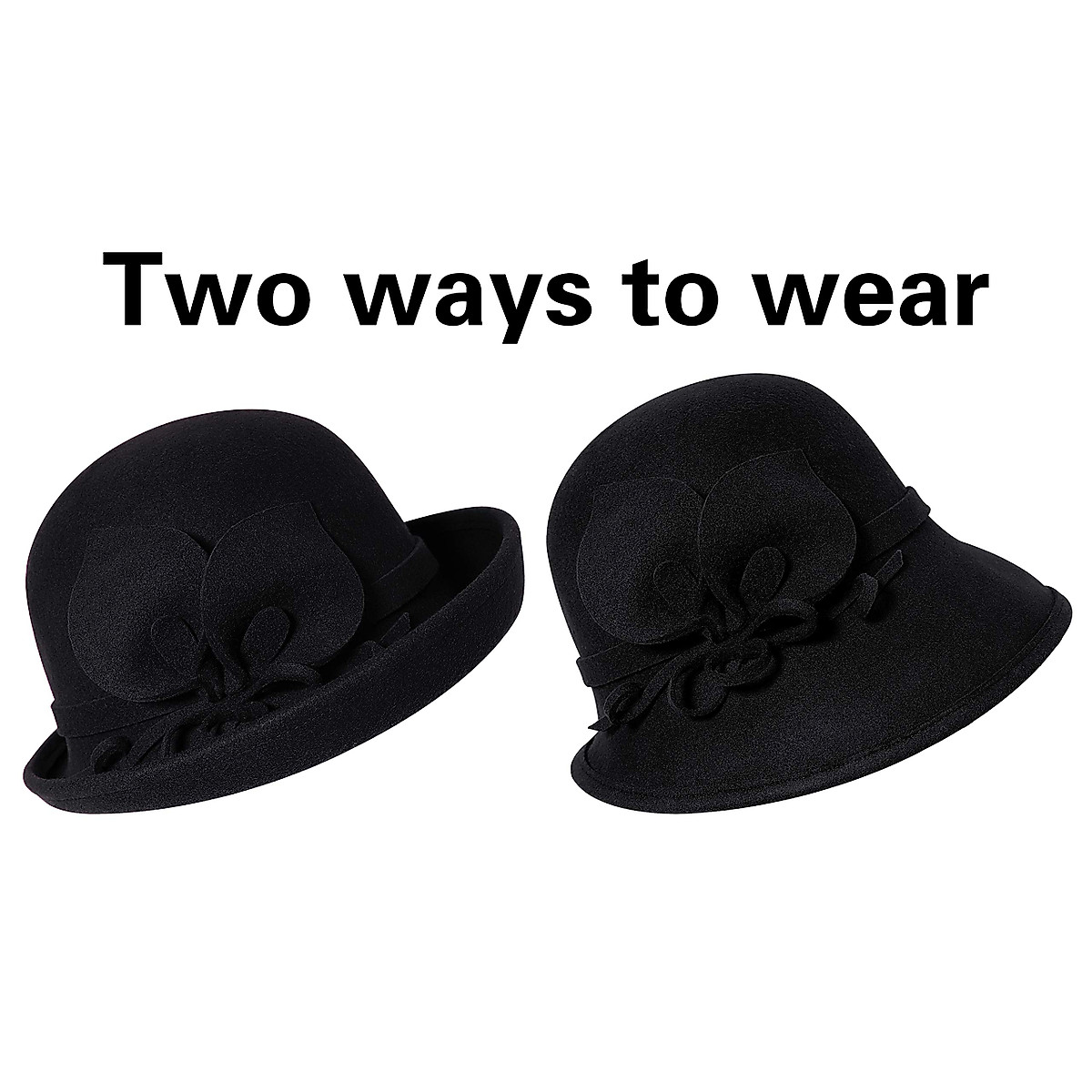 Bienvenu 1920 Vintage Cloche Bucket Hat Women Church Derby Party 100% Wool Hat,Black