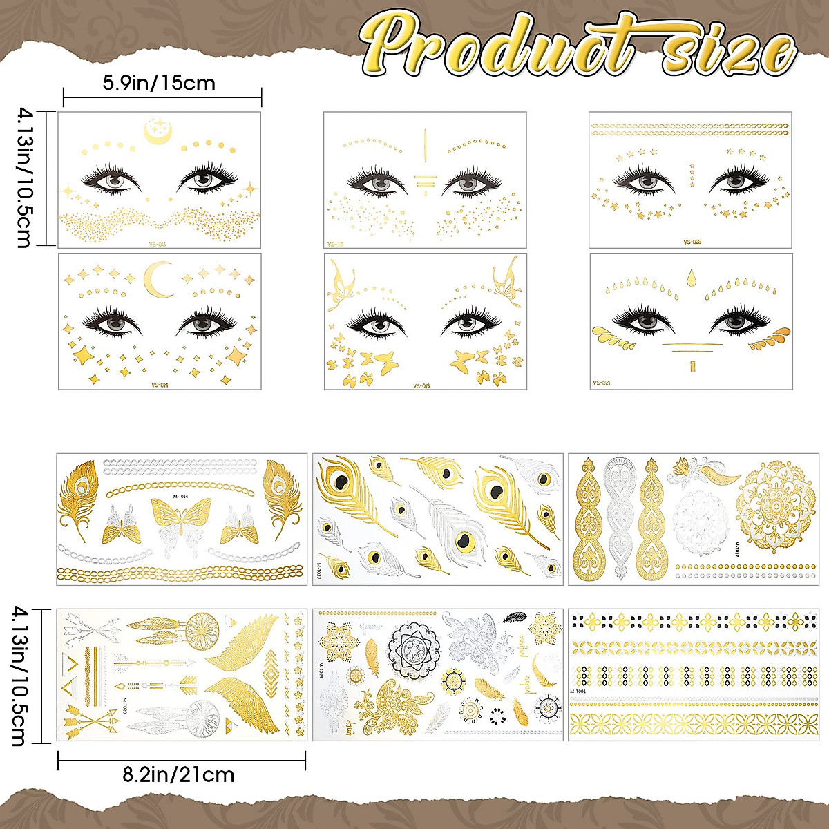 Coume 12 Sheets Gold Glitter Freckles Face Tattoo Henna Freckles Tattoos Sticker Set Mandala Flowers Fake Tattoo Stickers Waterproof Temporary Tattoos Stickers for Women Halloween Party Costume Makeup
