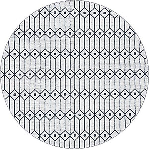 Rugs.com Lattice Trellis Collection Rug – 8 Ft Round White Low-Pile Rug Perfect for Kitchens, Dining Rooms