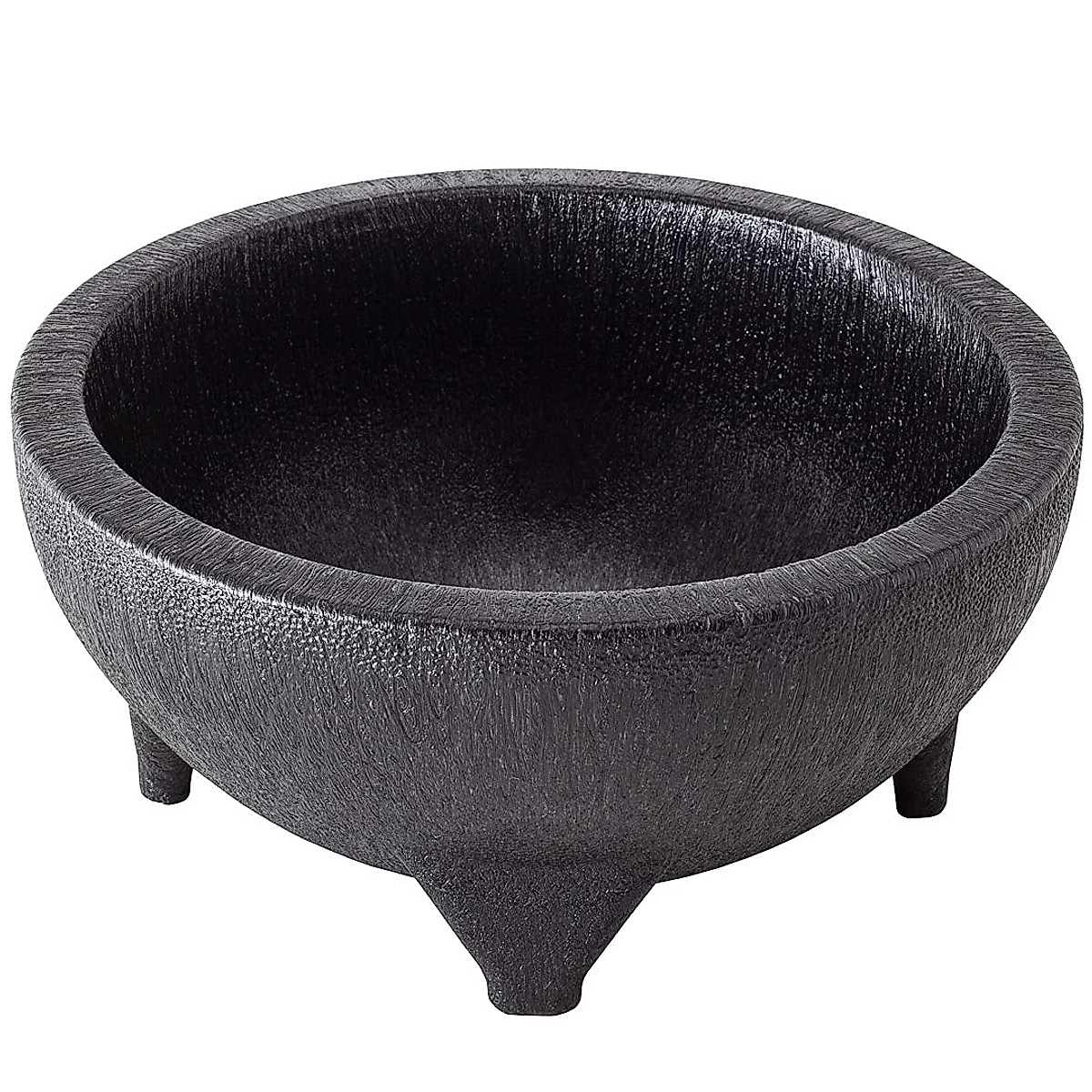 Restaurantware 56 Ounce Salsa Bowl 1 3-Legged Design Molcajete Bowl - Microwavable Dishwashable Black Plastic Salsa Bowl Shatterproof For Sauces Guacamole and Cheese Dip