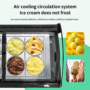 Wixkix Commercial Gelato Display Freezer, Countertop Hard Ice Cream Showcase with 6 Round Pan, Ice Cream Dipping Cabinet with LED Light for Restaurant Ice Cream Shop, Air Cooling, 110V