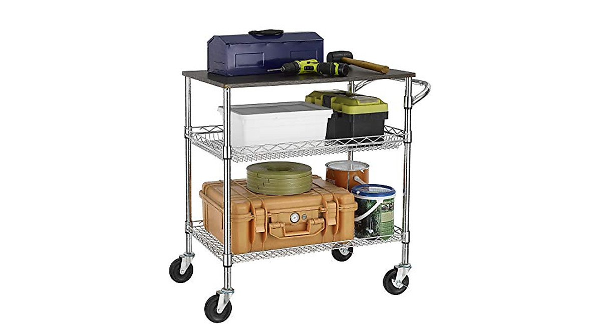 Heavy Duty 3 Tier Utility Cart - Wood Top | Finnhomy