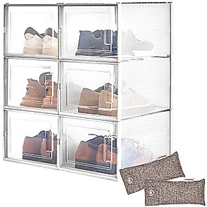 HomeBuddy Shoe Organizer for Closet - 6 Pack XL Shoe Storage Boxes Clear Plastic Stackable Bin, Boots, Sneaker Storage, Clear Shoe Boxes with Lids, Zapateras Organizer for Shoes, Closet Shoe Organizer