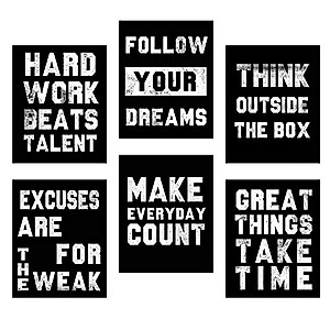 Homanga Motivational Wall Art Posters, Positive Office Decor Art Prints, Set of 6, Inspirational Quote Wall Art for Teens Living Room Office Classroom College Decoration, Canvas Posters 8x10 Inch Unframed