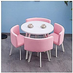 Conference Reception Room Coffee Table with Chair, Nordic Reception Desk and Chair Combination Negotiation Table and Chairs Shop Meeting Table and Chairs Office Round Table Wooden Table ( Color : Pink