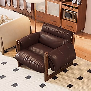 FRITHJILL 33.5" Wide PU Leather Accent Chair with Solid Wood Frame, Cozy and Stylish Living Room Bedroom Armchair, Lounge Chair with Pillow-Like Comfort, Dark Brown