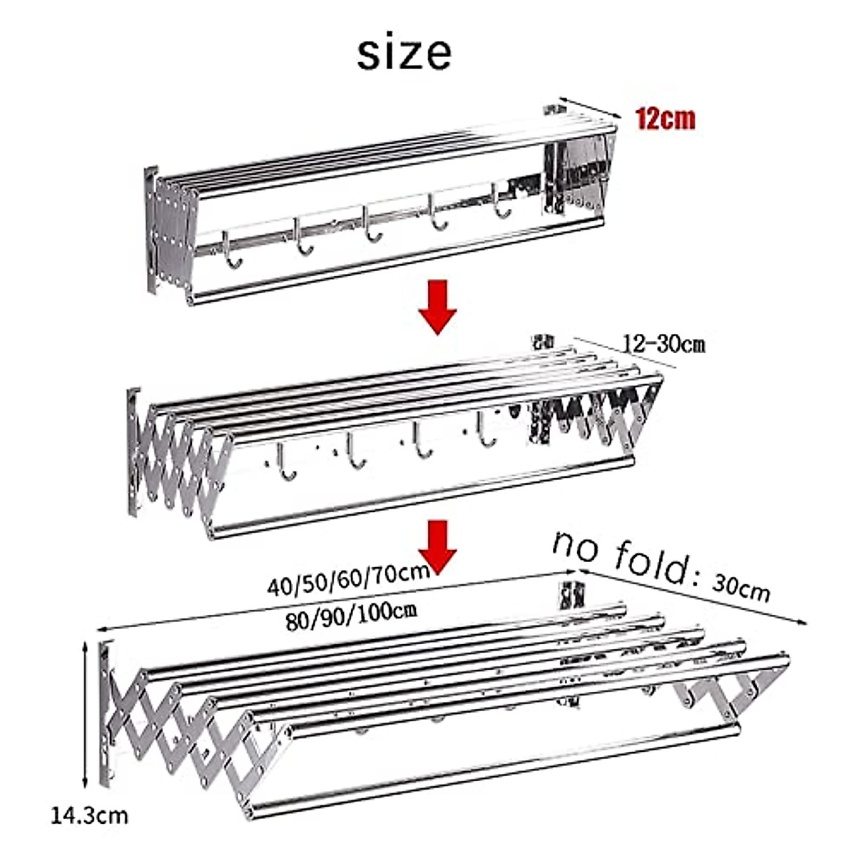 XMCX Wall Mounted Space Saver Clothes Drying Rack Retractable Fold Away Clothes Dry Racks Laundry Airer Drying Rack Balcony Bathroom PoolArea Easy Storage