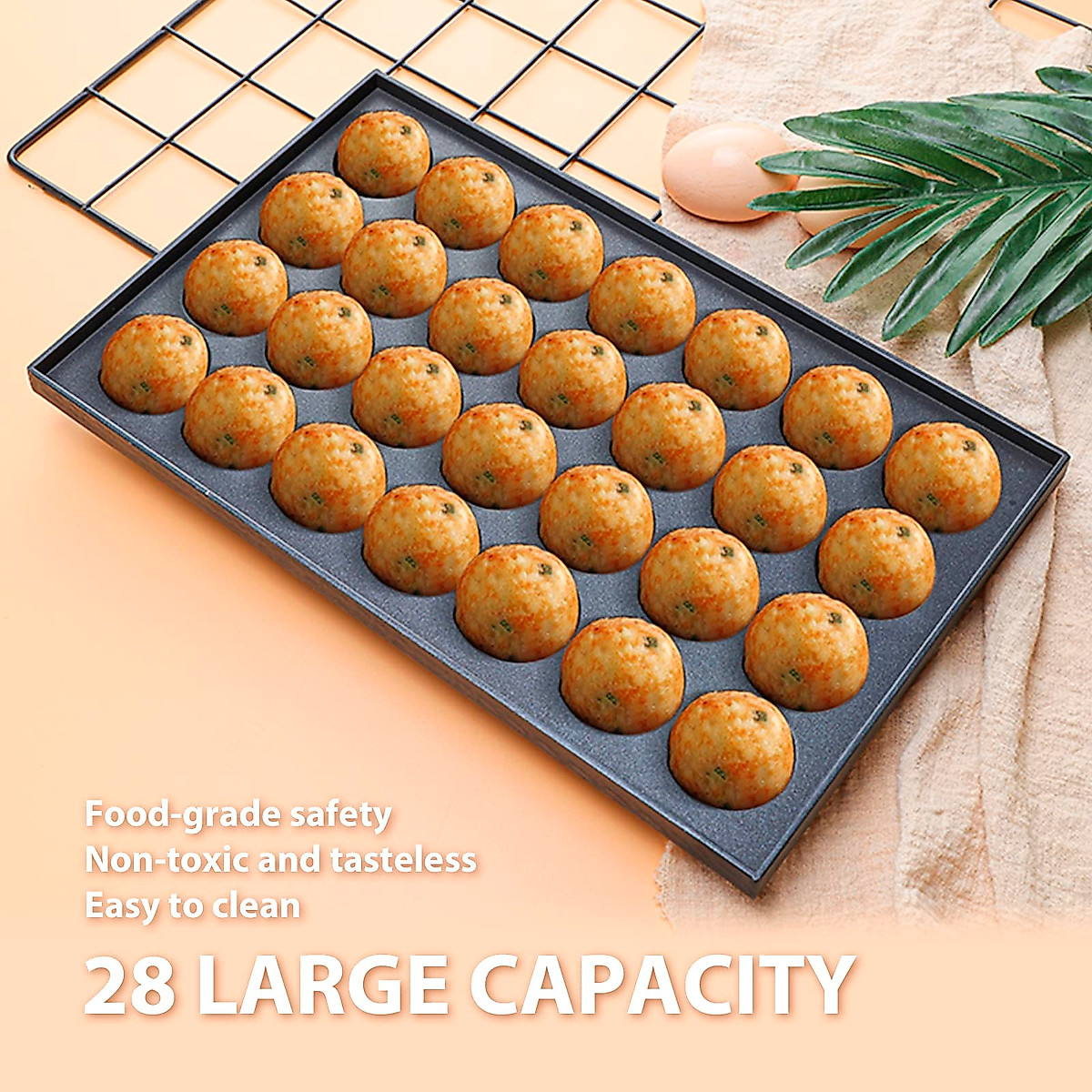 Anxingo Takoyaki Pan - 28 Hole Takoyaki Maker Baking Pan 1.5" Half Sphere Takoyaki Maker for Baking Cooking,Aluminium