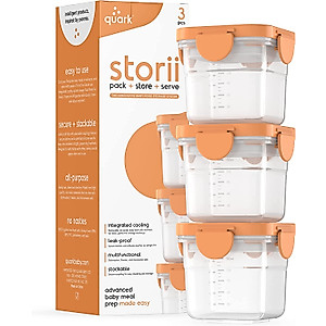 Storrii Baby Food Containers with Lids by Quark - Freezer Safe, Locking Tab Lids with Built in & Removable Ice Pack - Microwave & Top Rack Dishwasher Safe - 3 x 5oz Meal Prep Containers with Lids