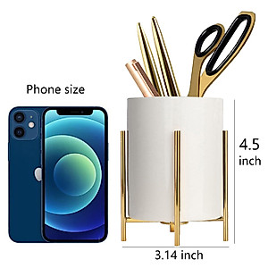 SIEBOLD Gold pencil cup Sturdy metal frame with white ceramic pen holder For desks and kitchen appliance holders(1set 4.6 - 3.14'')