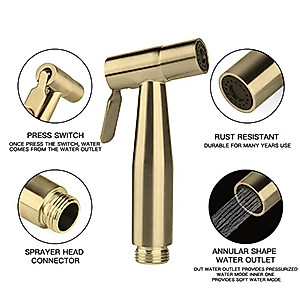 ZLOCYIVHE Bidet Sprayer for Toilet, Handheld Sprayer Kit, Stainless Steel Bathroom Cloth Diaper Faucet Fixture,Brushed(Brushed Gold)