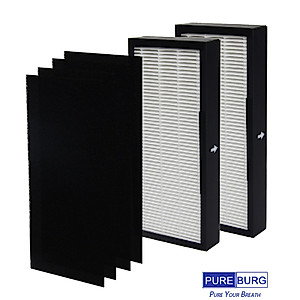PUREBURG Replacement Filter Compatible with Alen T100 T300 Air Purifiers, TF30-Silver TF30-Fresh & TF15-Pure,2-Pack H13 HEPA Activated Carbon Pre-Filter Air Clean