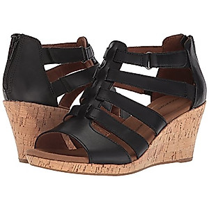 Rockport womens Briah Gladiator Wedge Sandal, Black Leather, 6.5 Wide US