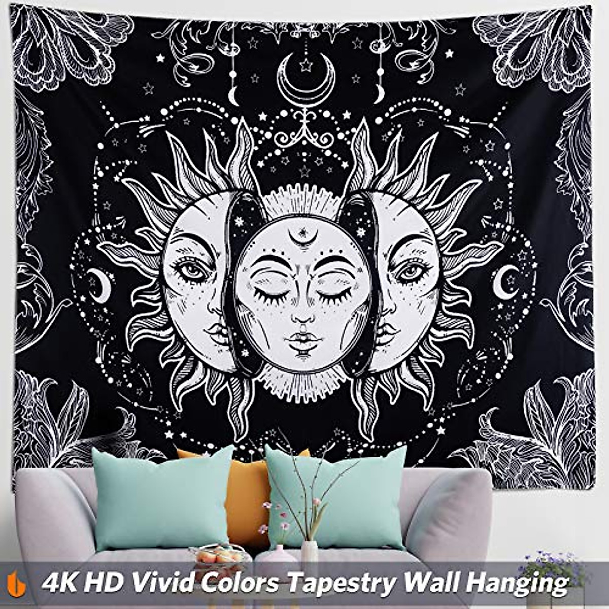 Urbanstrive Not Fade Machine Washable Mandala Tapestry Wall Hanging Trippy Hippie Bohemian Psychedelic Wall Tapestry for Bedroom Living Room, Blue White, Small (28.7x37.4 Inches)(73x95 cm)