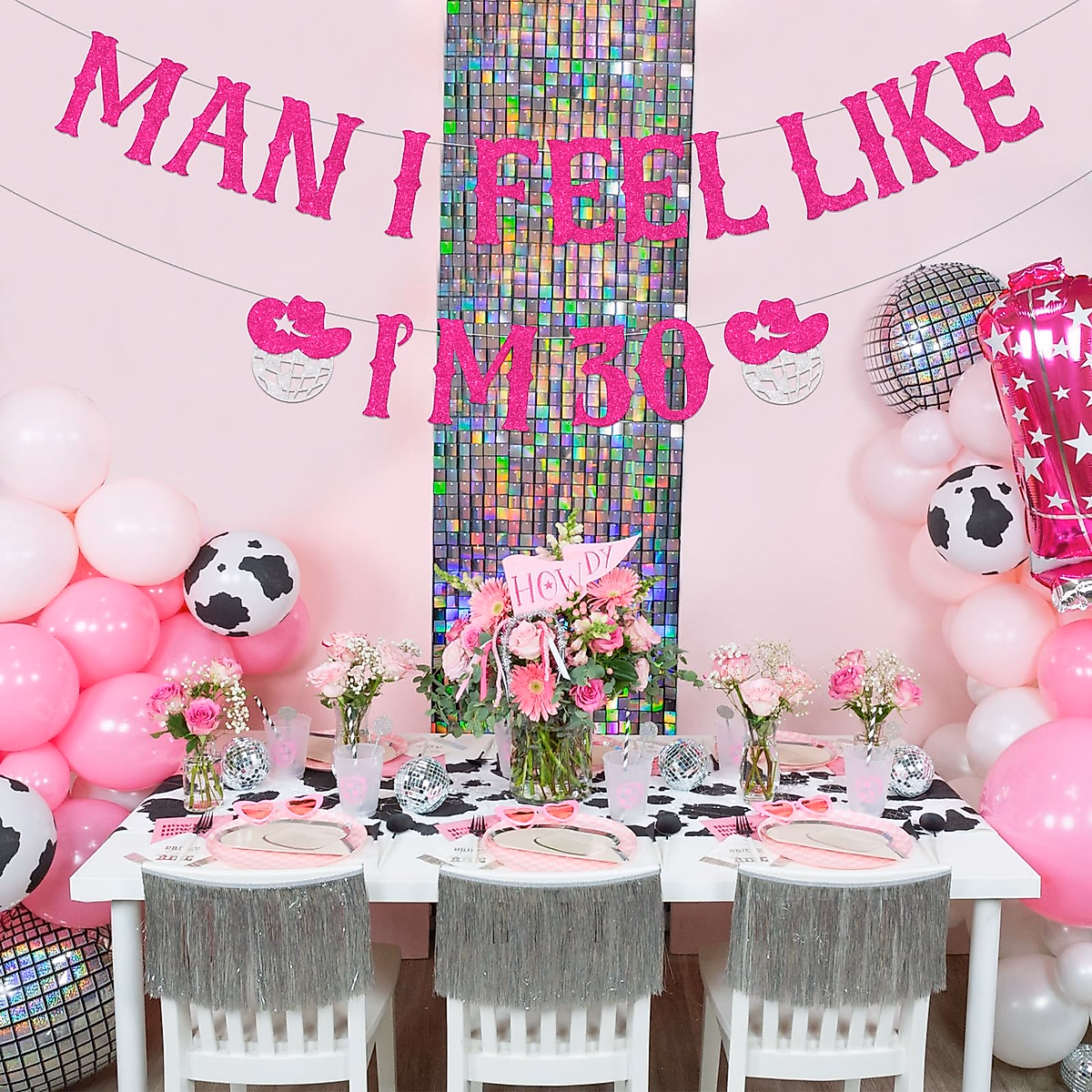 Sursurprise Western 30th Birthday Decorations, Man I Feel Like I'm 30 Banner, Disco Cowgirl Nashville 30th Birthday Party Supplies