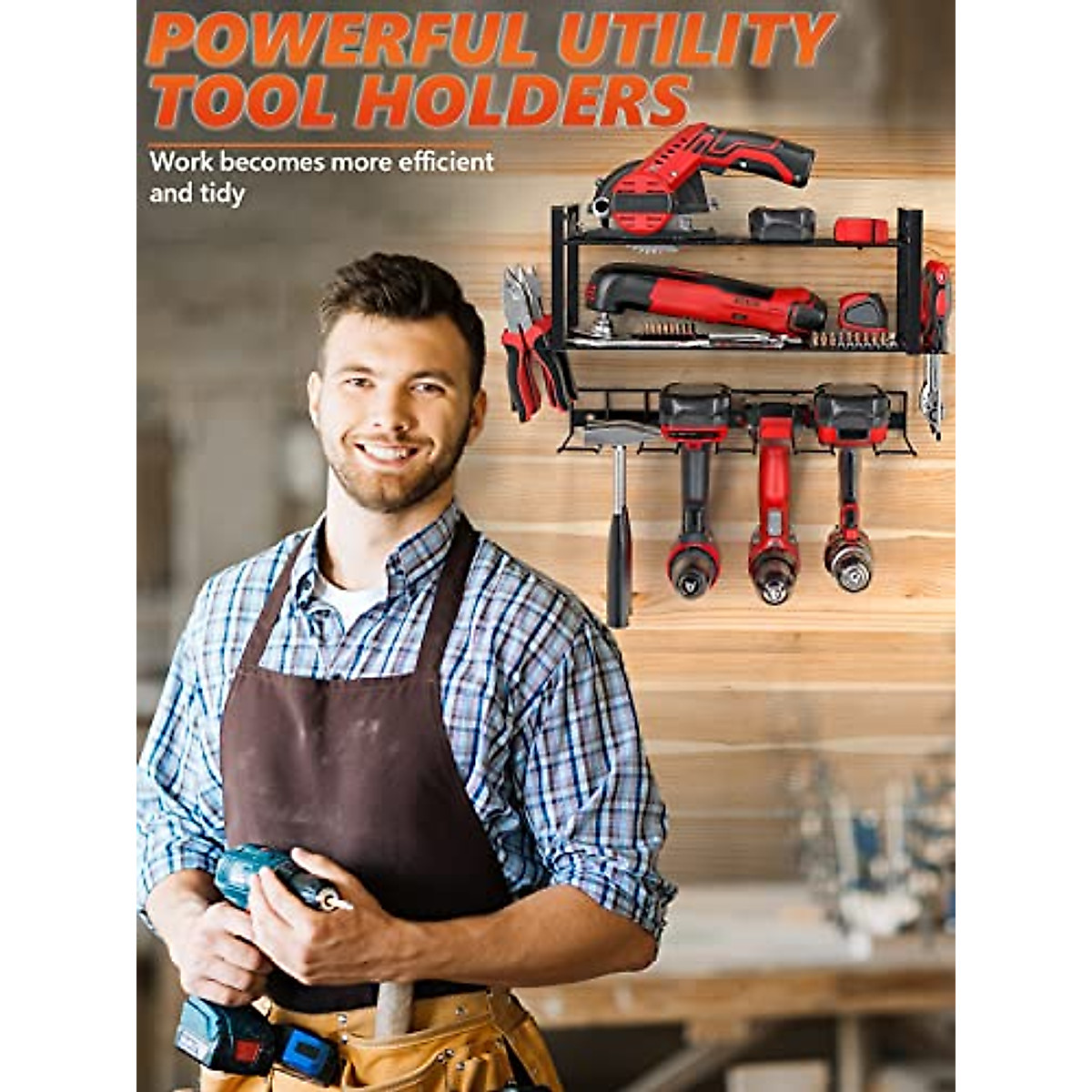 Power Tool Organizer-Drill Holder Wall Mount,3 Layers Power Tool Storage Rack with 22 holes Screwdriver Holder,Heavy Duty Metal Power Tool Holder for Garage Organization