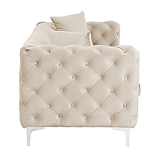 Morden Fort Modern Contemporary Sofa Couch with Deep Button Tufting Dutch Velvet, Solid Wood Frame and Iron Legs-Beige