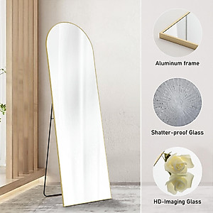Sweetcrispy Arched Full Length Mirror 64"x21" Full Body Mirror Floor Mirror Standing Hanging or Leaning Wall, Large Arch Wall Mirror with Stand Aluminum Alloy Thin Frame for Bedroom Cloakroom,Gold