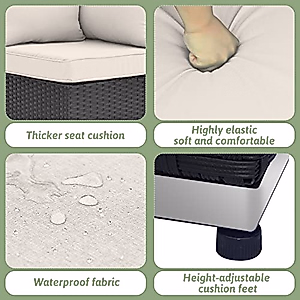 MEINV 7 Piece Patio Furniture Sofas Set, PE Rattan Sectional Couch Conversation Sets, Outdoor Waterproof Sofa Chair Wicker with Coffee Table and Cushion for Homes Porch Deck Gardens (Brown-Apricot)