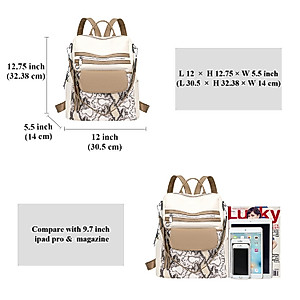 ALTOSY Genuine Leather Backpack Purse for Women Large Convertible Shoulder bag Ladies Crossdody Bag with Tassel(S115 White/Dark Khaki/Gold Python)