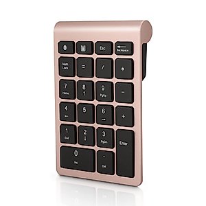 Jopwkuin Bluetooth Number Pad, 22 Keys Number Keypad with Shortcut Key, 10Keys Portable Financial Accounting Number Pad, Bluetooth 5.0 Numeric Keyboard for Laptop, PC, Desktop, Pad(Rose