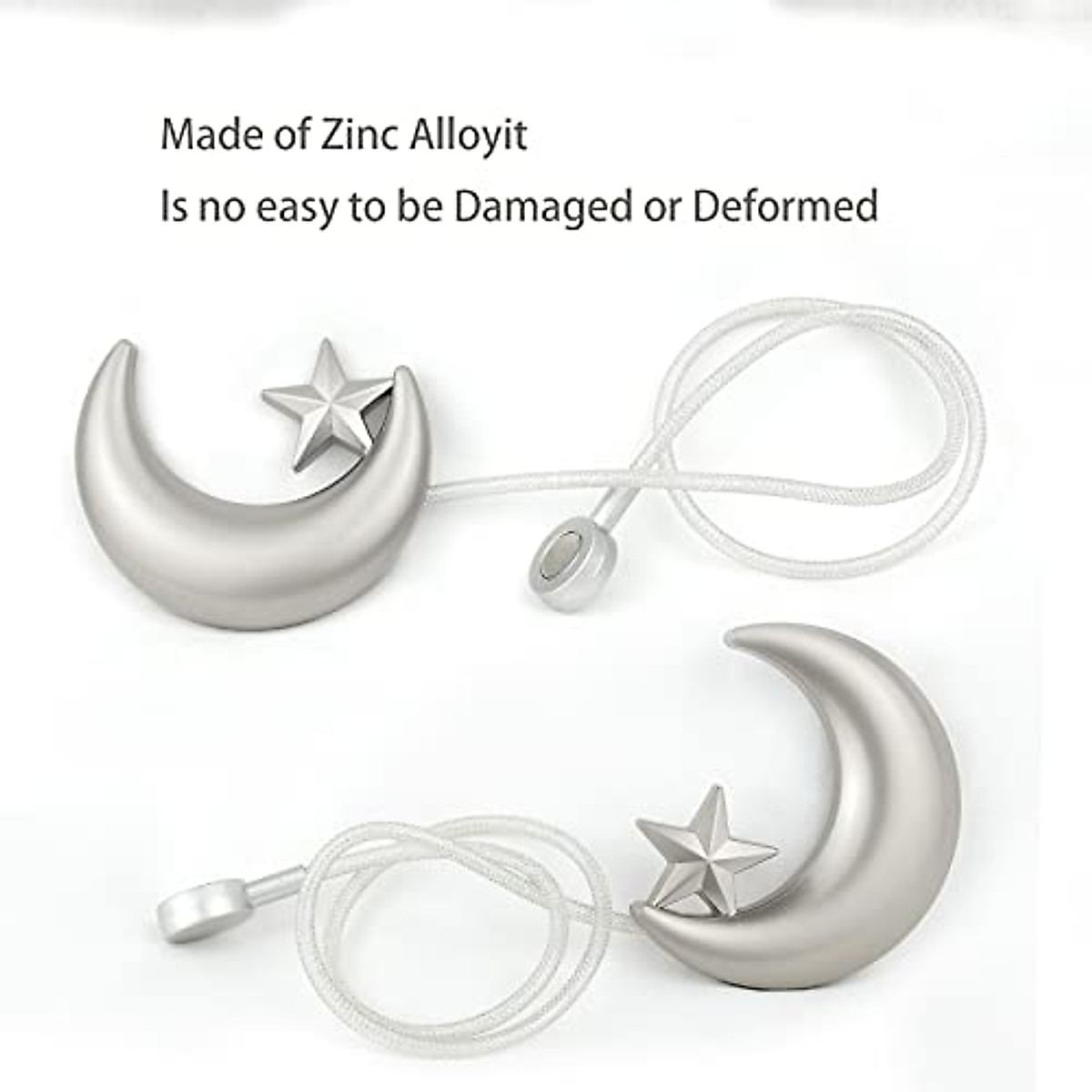 canjuxk 2 Pack Curtain Tiebacks，Magnetic Curtain Tiebacks,Star Moon Curtain Decorative Weave Rope Curtain Holdbacks Holder for Window Decor, Curtain Clips Rope Straps Magnet for Home Office (Silver)