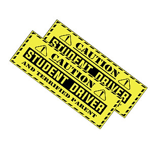 Student Driver Car Bumper Magnet - Auto Learning to Drive Magnetic Sign - 3x9 in. 2 Pack Caution Student Driver and Terrified Parent