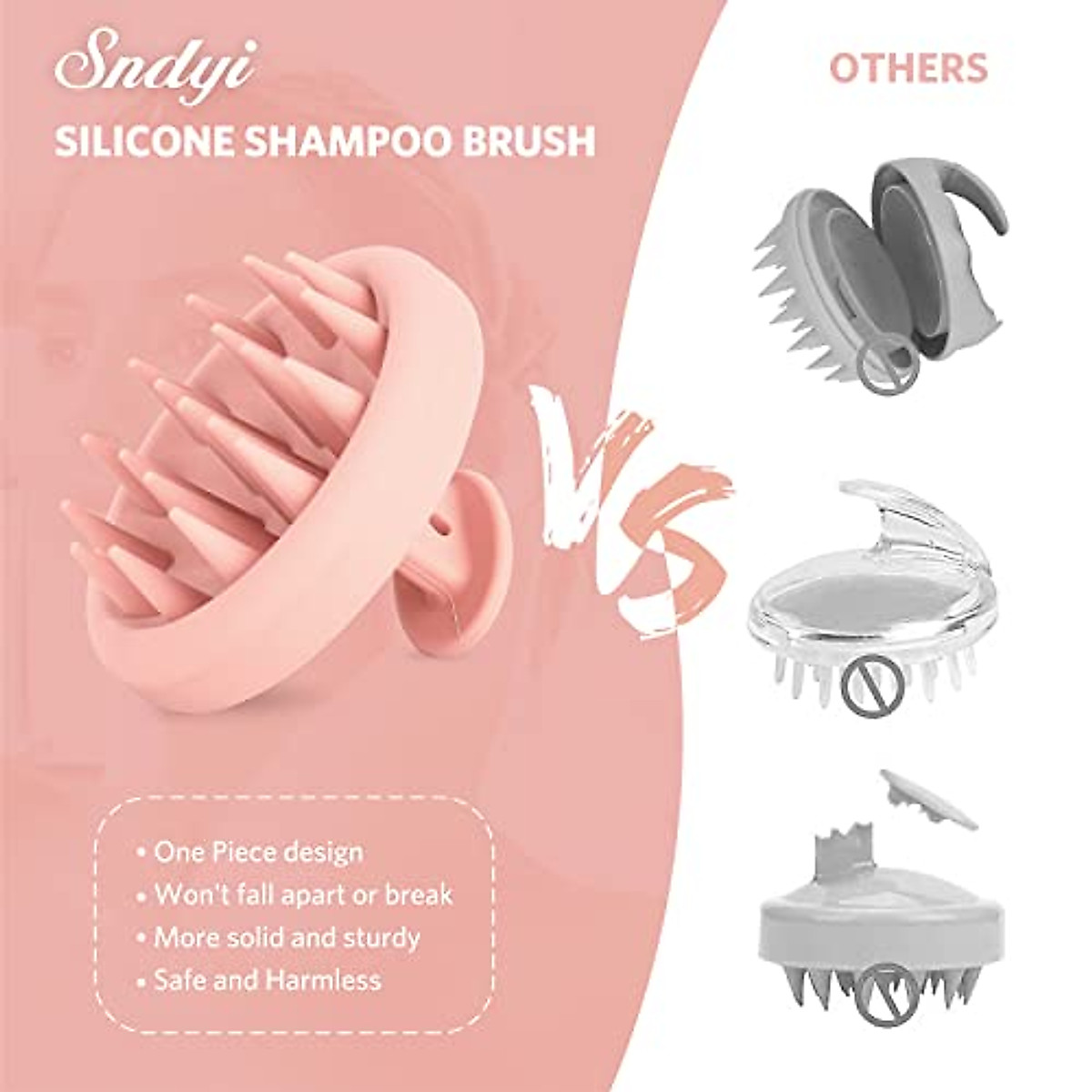 Sndyi 2PS Silicone Scalp Massager Shampoo Brush, Hair Scrubber with Soft Silicone Bristles, Scalp Scrubber/Exfoliator for Dandruff Removal, Wet Dry Scalp Brush for Hair Growth & Scalp Care