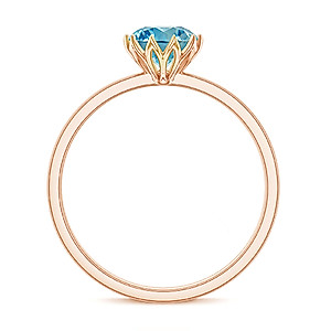 Certified 6 MM Aquamarine Round Engagement Ring for Women, AAA Quality, Natural Aquamarine Solitaire Ring, 14K Rose Gold, Size:US 8.00