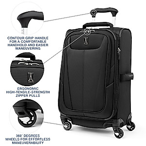 Travelpro Maxlite 5 Softside Expandable Luggage with 4 Spinner Wheels, Lightweight Suitcase, Men and Women, Black, Carry-on 21-Inch