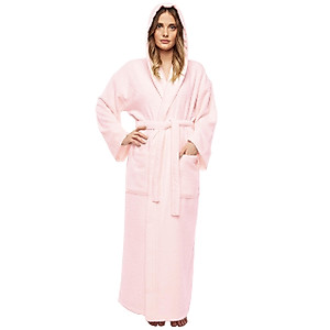 Arus Women's Hooded Classic Bathrobe Turkish Cotton Robe, Small-Medium, Pink