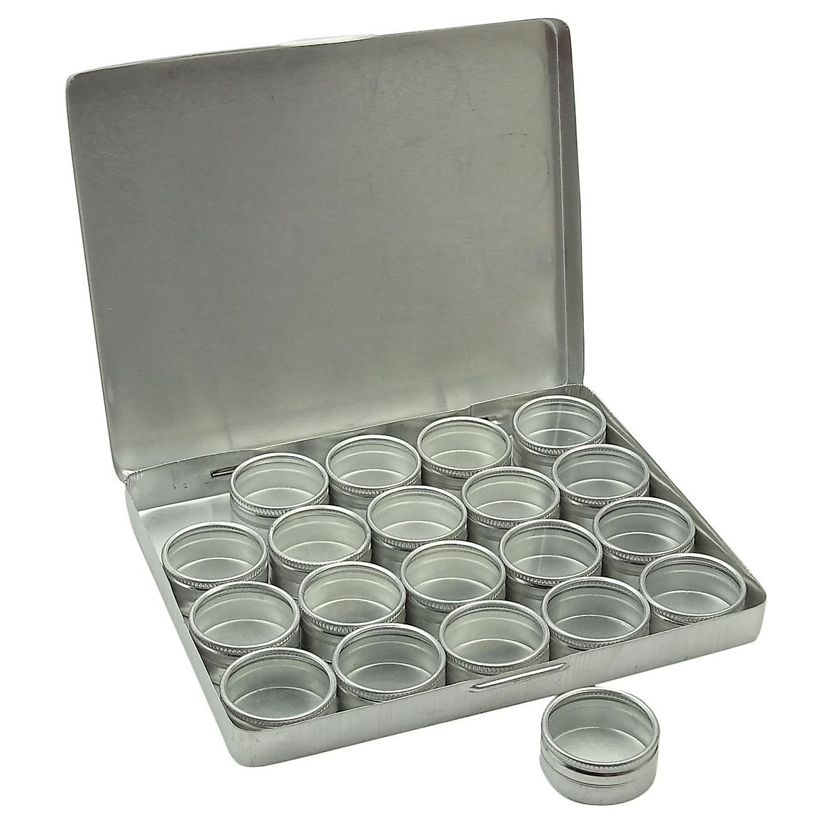 Darling Souvenir 20-Pieces Clear Top Round Aluminum Storage Container Set 1.2" Diameter Mini DIY Favour Boxes