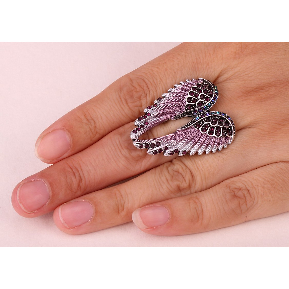 Szxc Women's Guardian Angel Wings Stretch Rings Fit Finger Size 7 to 9 - Women Biker Jewelry - Silk Scarf Holders