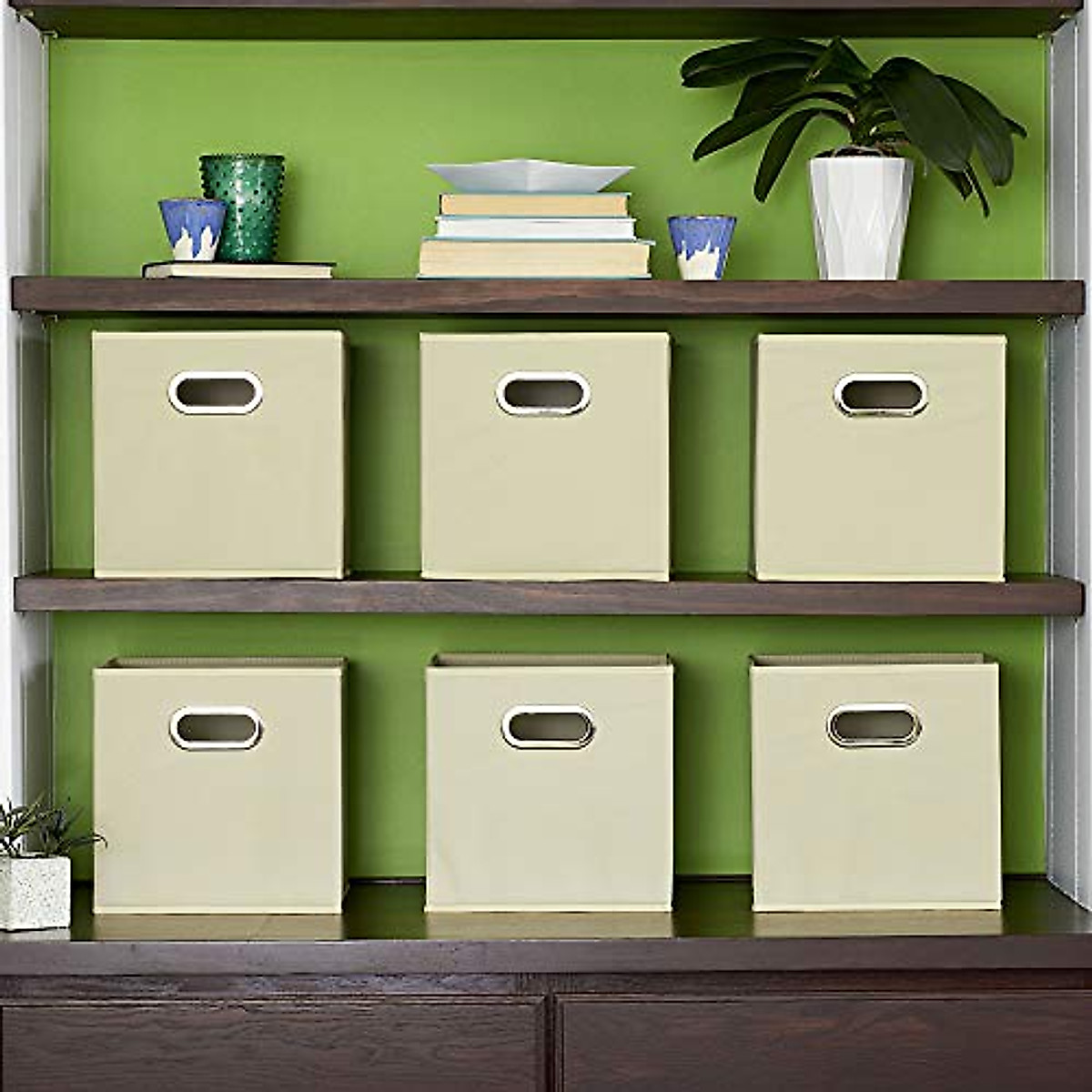 Household Essentials 82-1 Foldable Fabric Storage Bins | Set of 6 Cubby Cubes with Handles | Natural