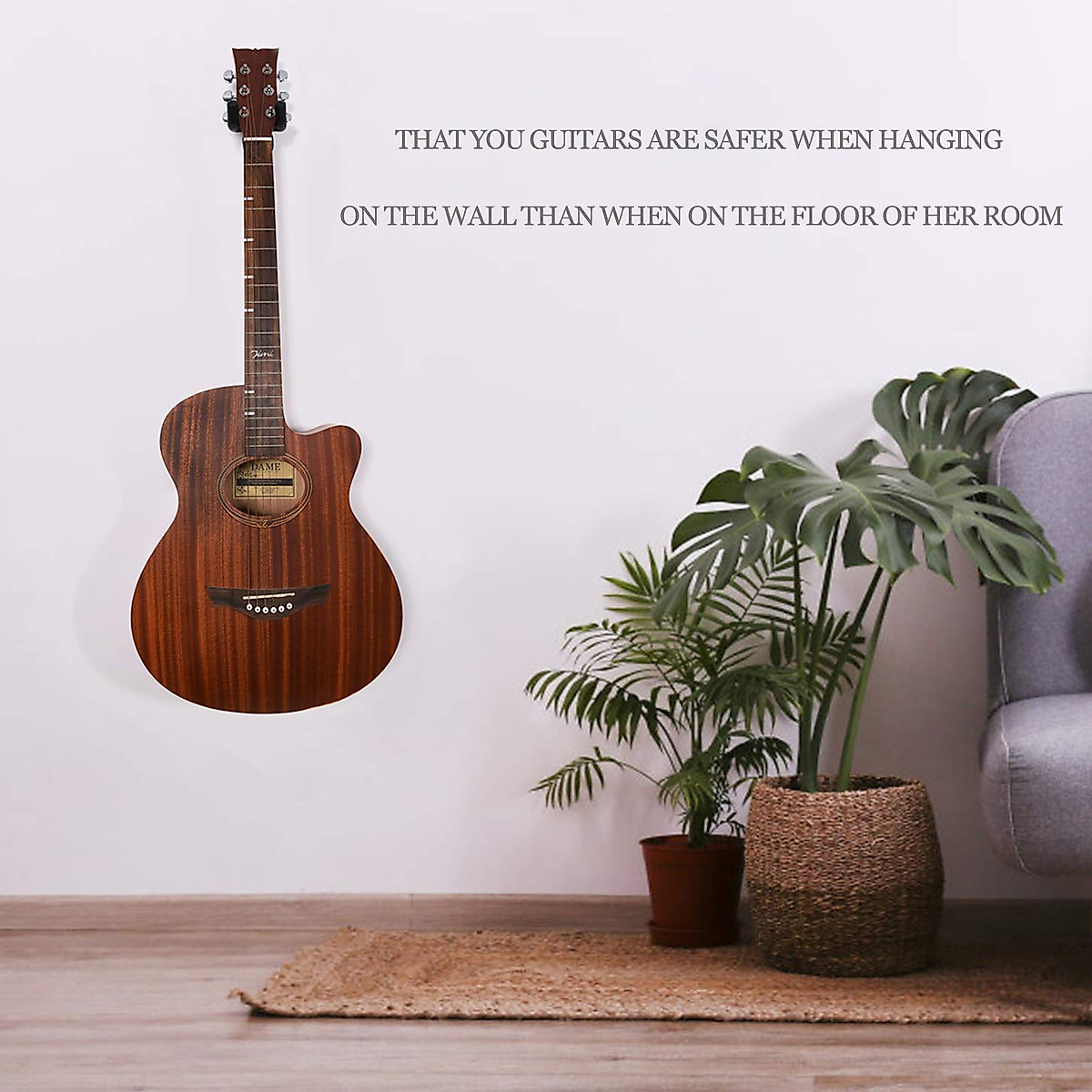 Guitar Ukulele Hanger Wall Mount Holders Hooks Stands,2 Pack Instrument Wall Hangers-Black