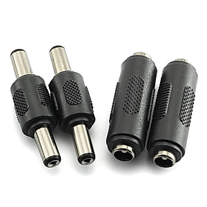 RLECS 2pcs DC 5.5x2.1mm Male to Male Power Plug Connector & 2pcs DC 5.5x2.1mm Female to Female Power Jack Connector Adapter for CCTV
