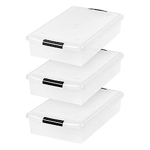IRIS USA 3 Pack 40qt Under Bed Storage Bins with Lids and Durable Buckles, Clear