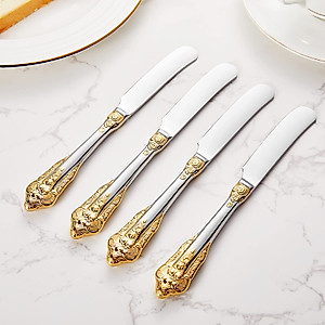 KEAWELL Gorgeous 6.9" Butter Spreader, 18/10 Stainless Steel, Set of 4, Gold Accent Butter Knife