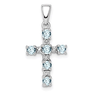 Sterling Silver Rhodium-plated Aquamarine & Diamond Accent Cross Pendant QQDX888