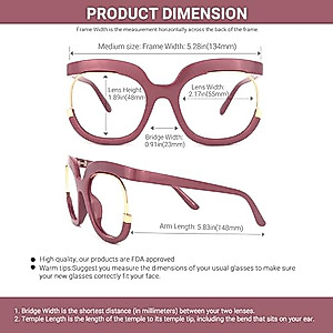 VOOGLAM Oversized Red Square Eyeglasses Glasses for Women with Clear Lens Fredia OX739865-05