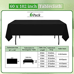REWOMC 6 Pack Polyester Tablecloth 60 x 102 Inch Black Polyester Table Cloth for 6 Foot Rectangle Tables, Stain and Wrinkle Resistant Washable Table Cover for Kitchen Wedding Banquet Restaurant Party