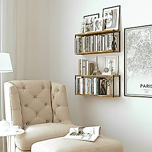 Wallniture Roca 2-Tier 24" Wooden Wall Shelf for Bathroom Organization and Storage, Natural Burned